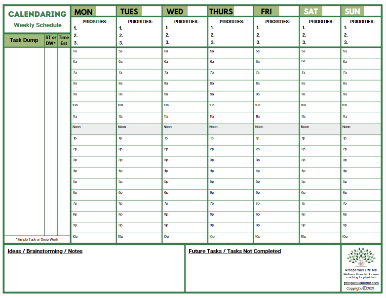 Calendaring Weekly Schedule Planner
